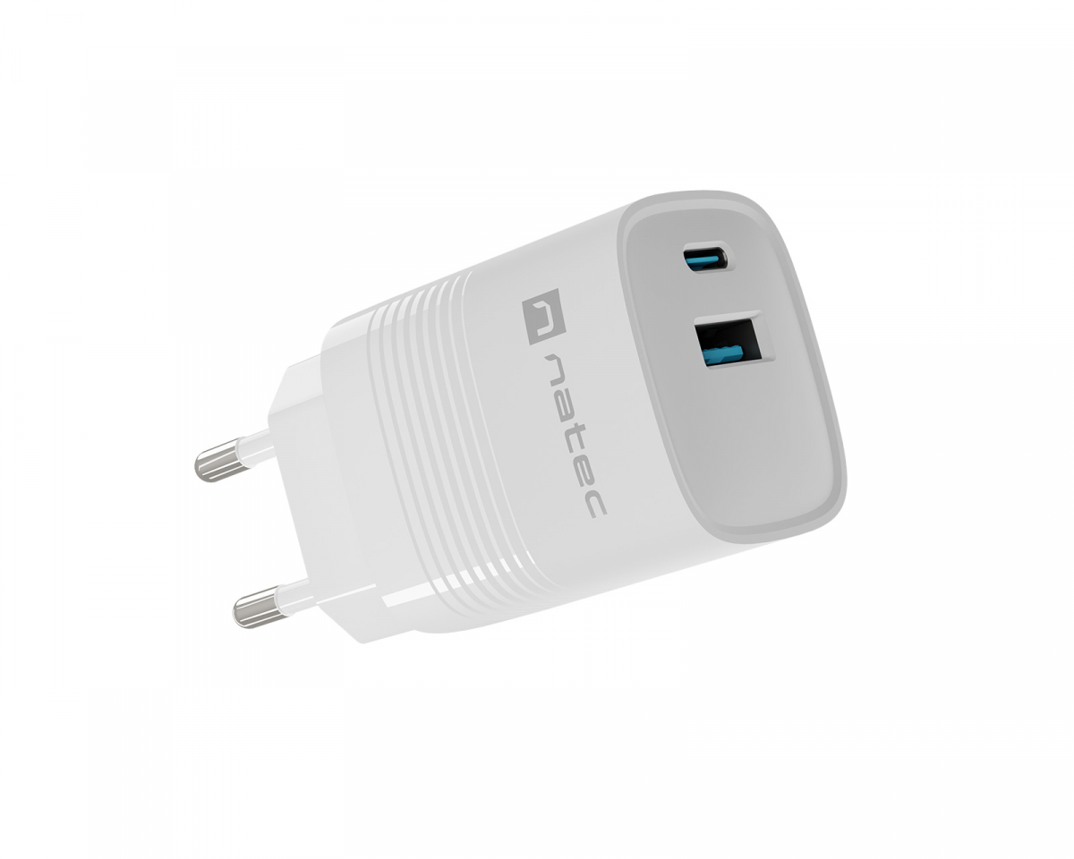 Natec Ribera GaN USB-A & USB-C Oplader - 30W - Hvid - MaxGaming.dk
