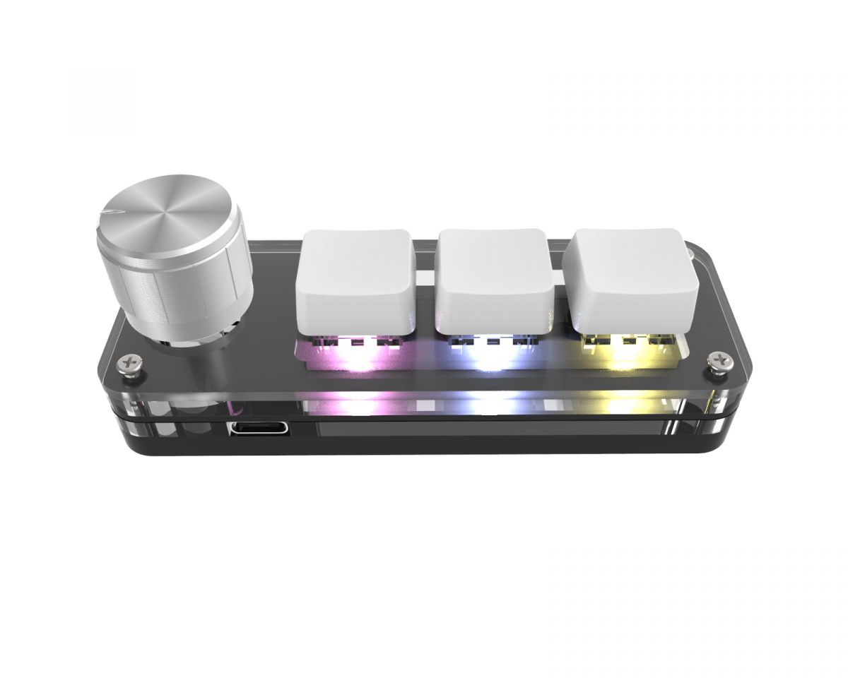 MaxCustom Trådløs 3-Key RGB Mini Mekanisk Keypad med Knob - Hvid ...