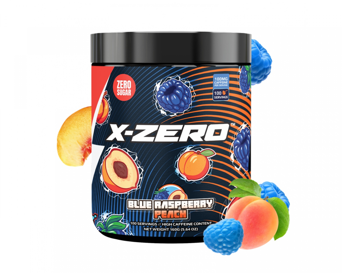 X-Gamer X-Zero Blue Raspberry Peach - 100 Portioner - MaxGaming.dk